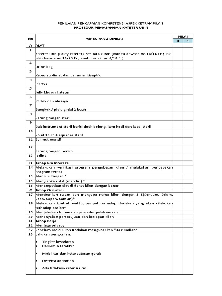Daftar Tilik Kateter Urin | PDF