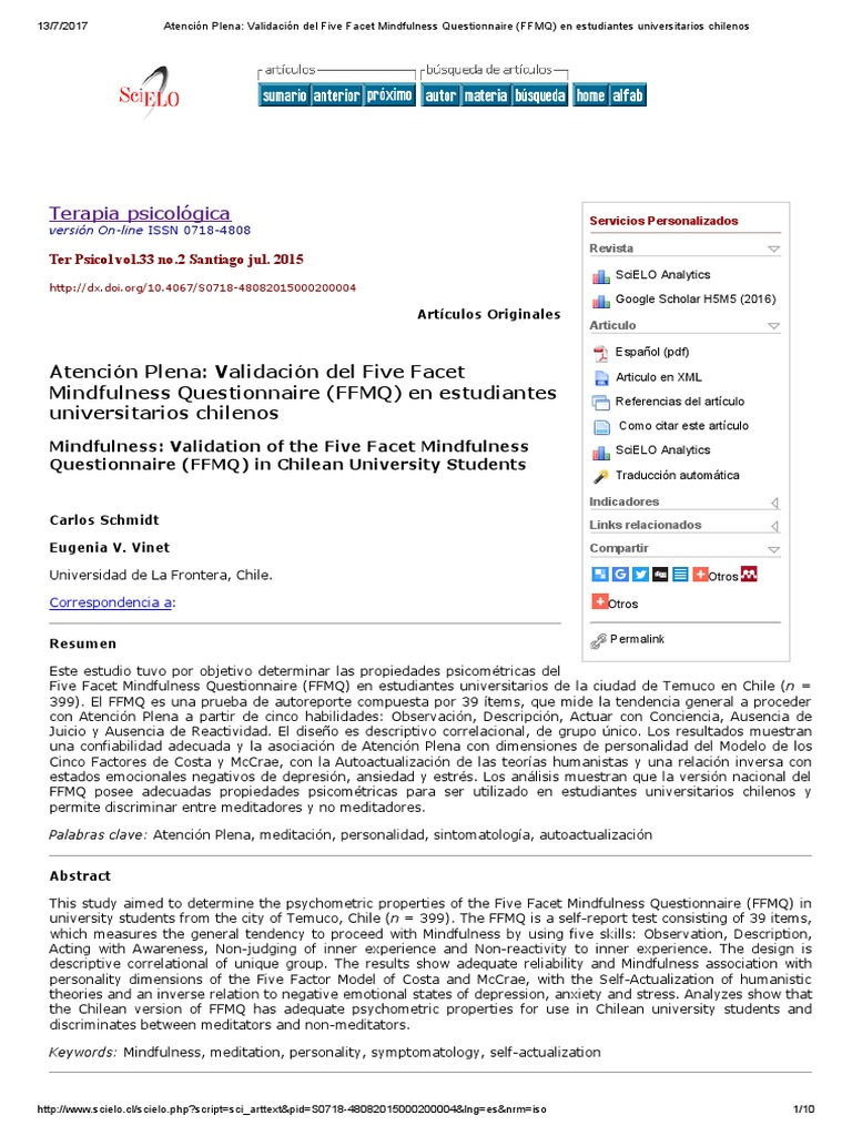Atención Plena - Validación Del Five Facet Mindfulness Questionnaire ...