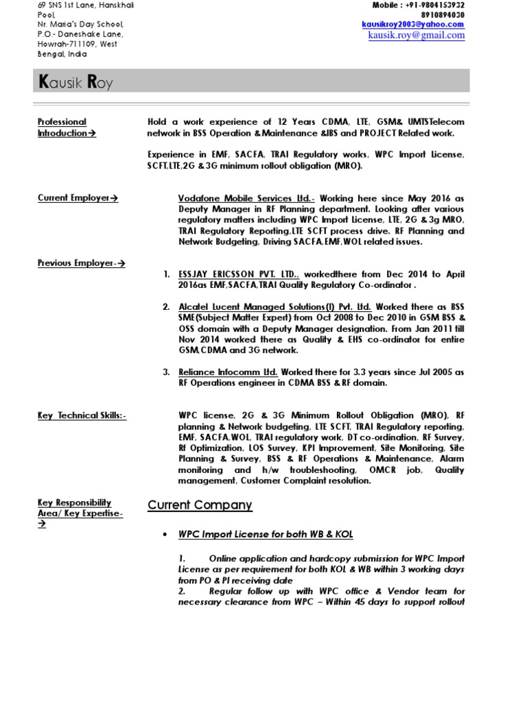 CV Updated Kausik Roy-June 2017 | PDF | 3 G | Lte (Telecommunication)