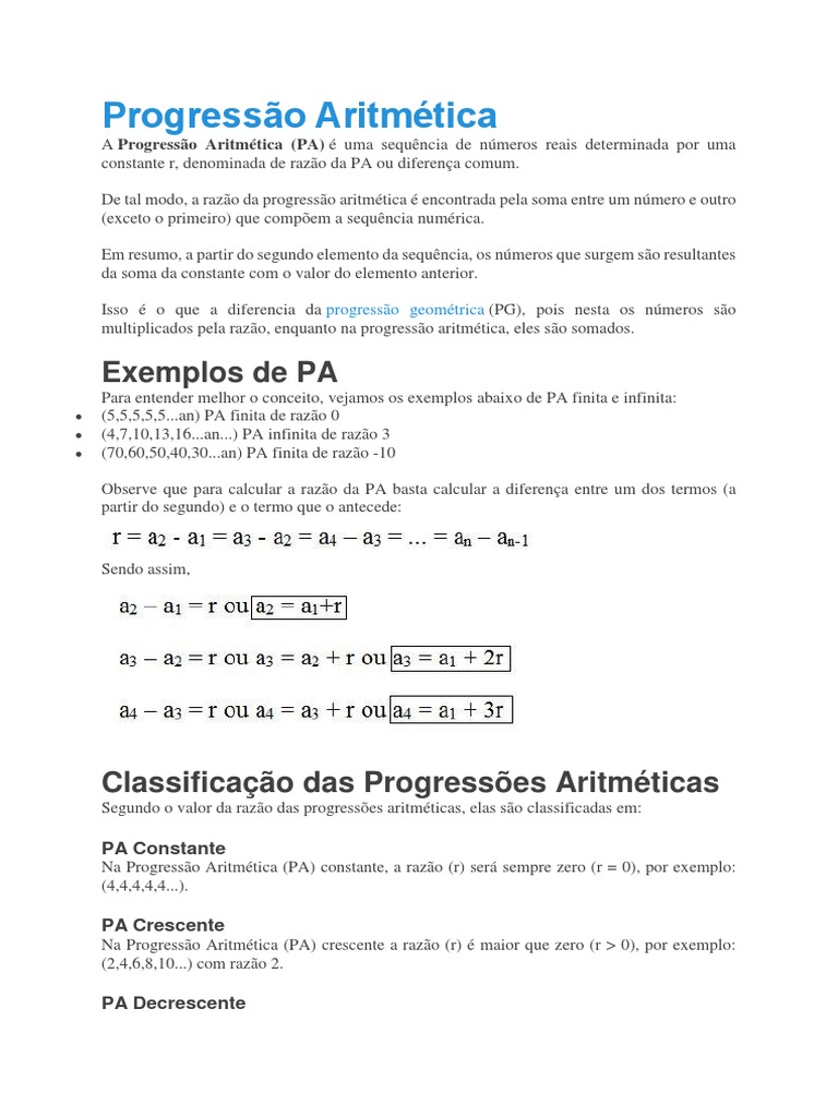 Progressão Aritmética | PDF | Sequência | Números
