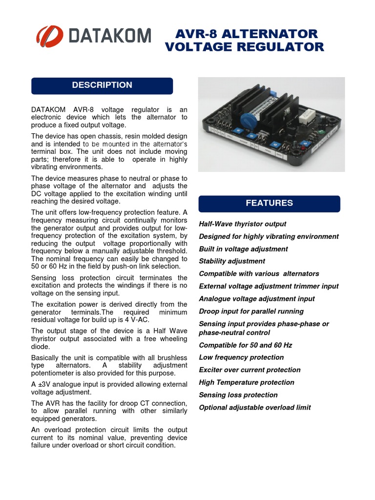 Avr-8 Alternator Voltage Regulator: Description | PDF | Voltage ...