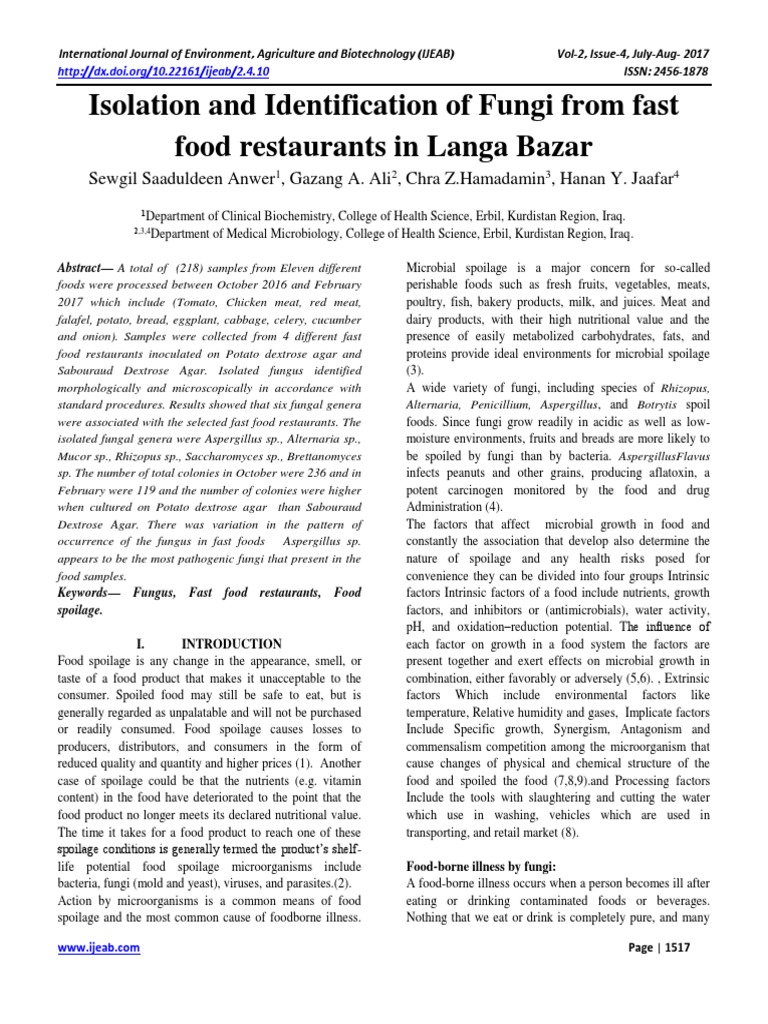 Isolation and Identification of Fungi From Fast Food Restaurants in ...