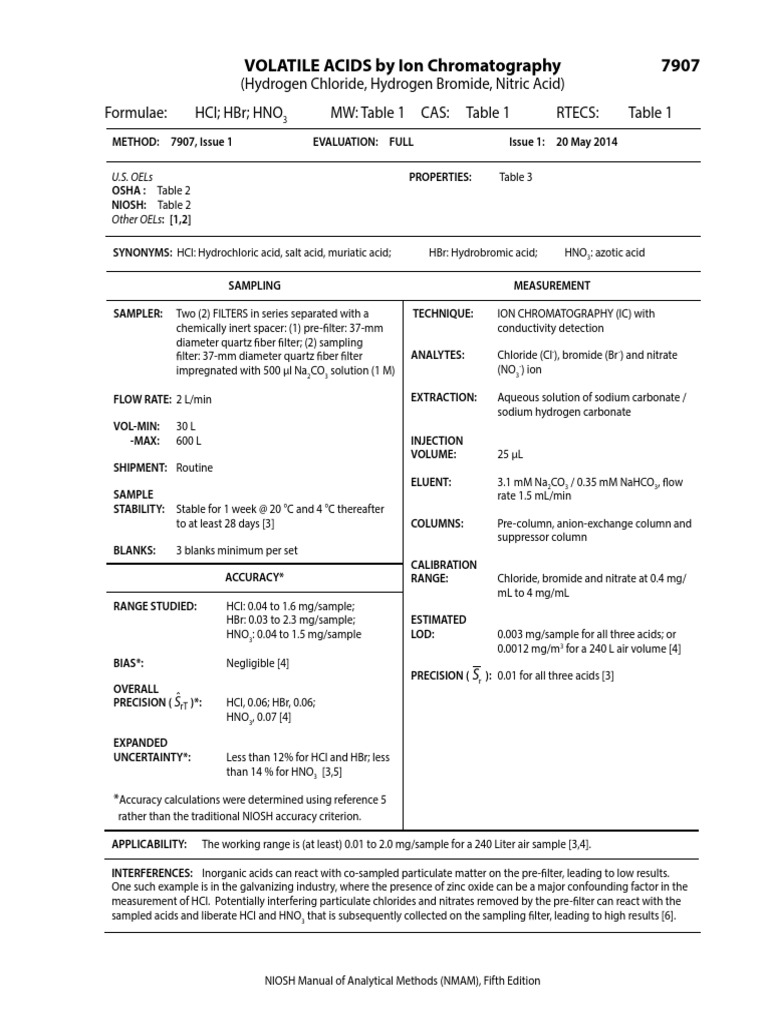 NIOSH Method 7907 for Volatile Acids | PDF | Hydrochloric Acid | Sodium ...