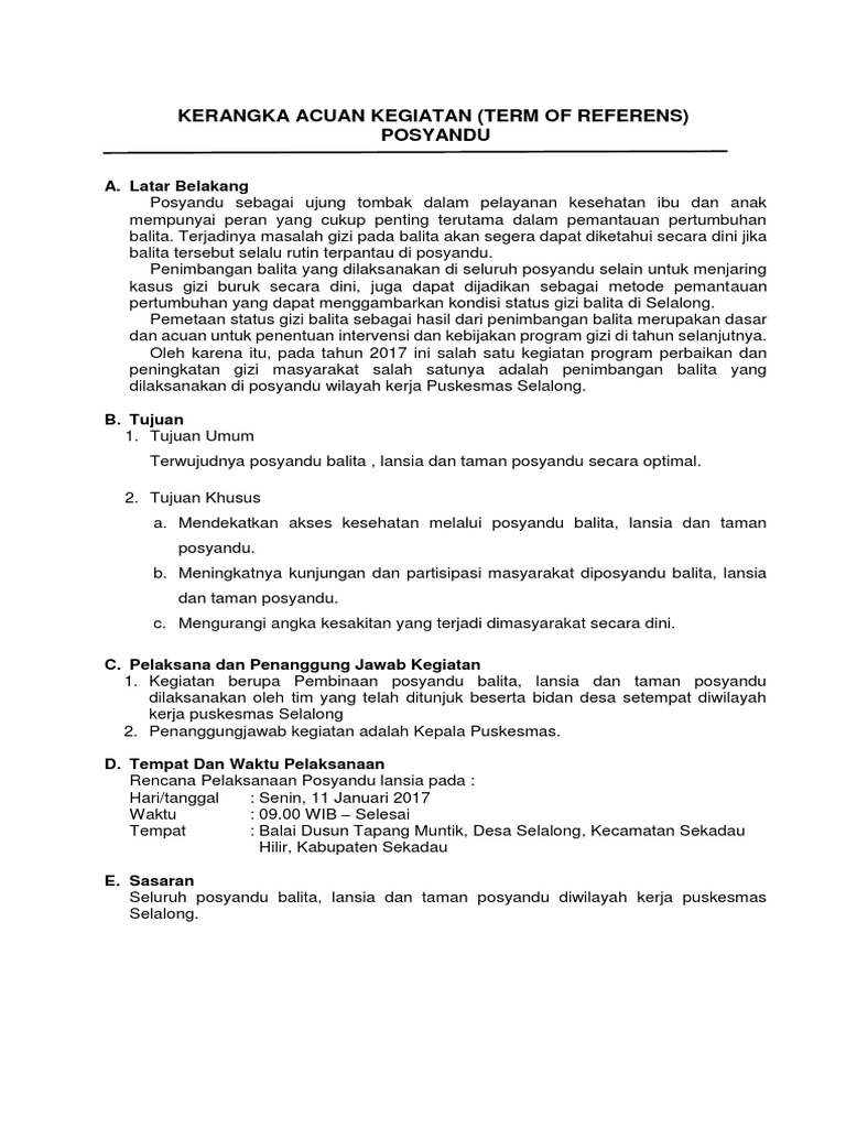 Kerangka Acuan Kegiatan Posyandu | PDF