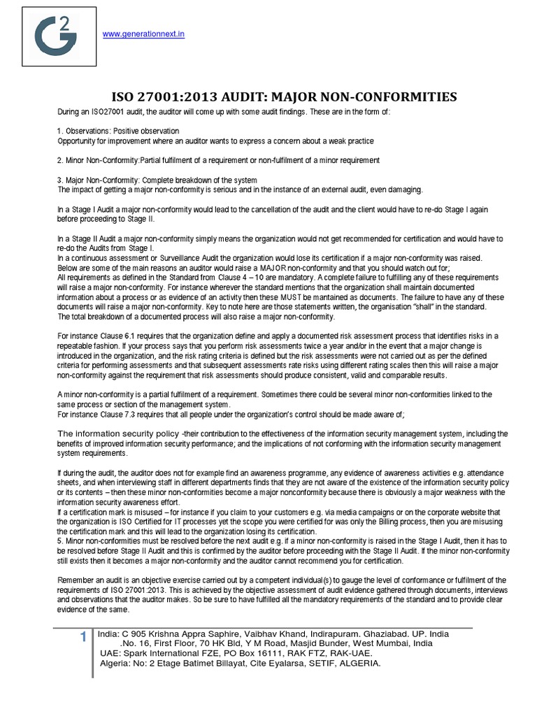 NCR in Isms 27001 Ver 2013 | PDF | Information Security | Audit