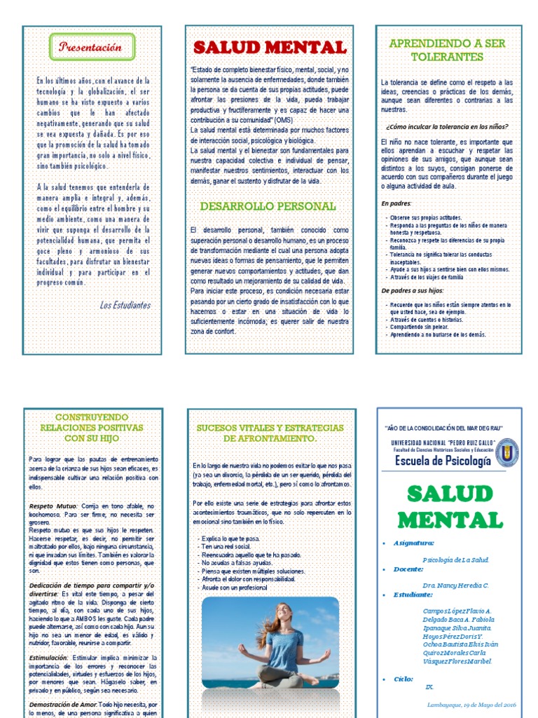Triptico Salud Mental | Salud mental | Bienestar