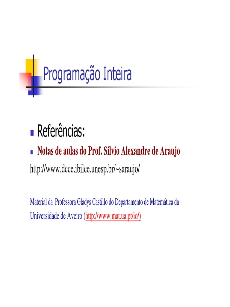 Programacao Linear Inteira PDF | PDF | Analise matemática | Matemática aplicada