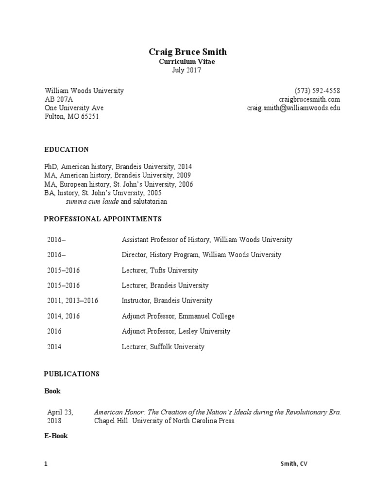 Craig Bruce Smith's Academic CV | PDF | American Revolution | History ...