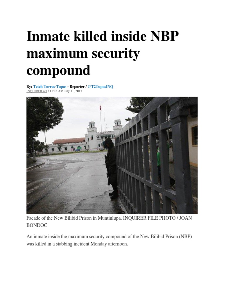 Inmate Killed Inside NBP Maximum Security Compound | PDF | Prison | Law ...