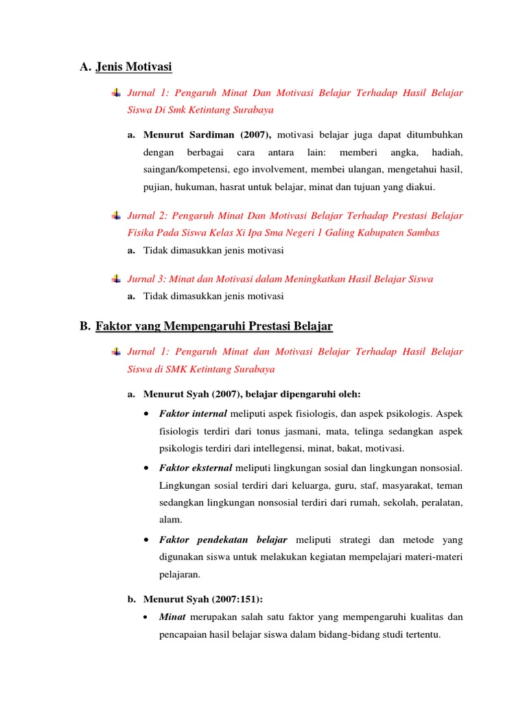 Faktor Yang Mempengaruhi Prestasi Belajar | PDF