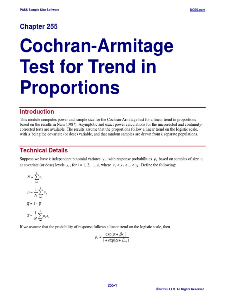 Cochran-Armitage Test For Trend in Proportions PDF | PDF | Statistical ...