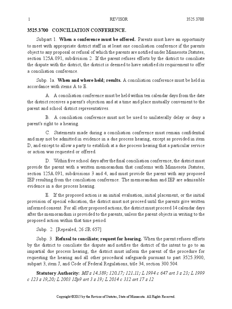 3525.3700 Conciliation Conference.: 1 Revisor 3525.3700 | PDF ...
