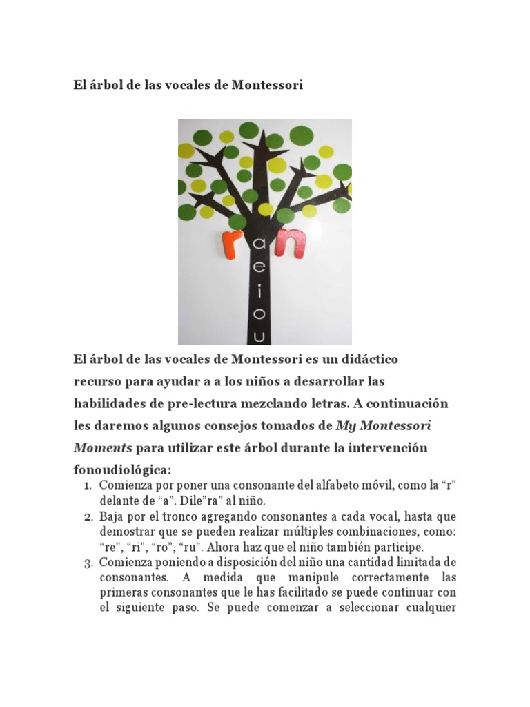 El Árbol de Las Vocales de Montessori | PDF | Educación Montessori ...