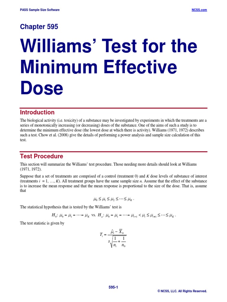 Williams' Test for the Minimum Effective Dose | Sample Size ...