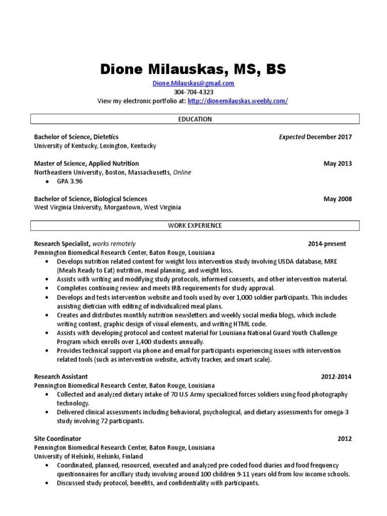 Resume-Dione Milauskas Dicas | Download Free PDF | Dietitian | Wellness