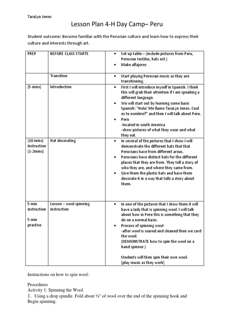 Lesson Plan - Peru | PDF | Dough | Spinning (Textiles)
