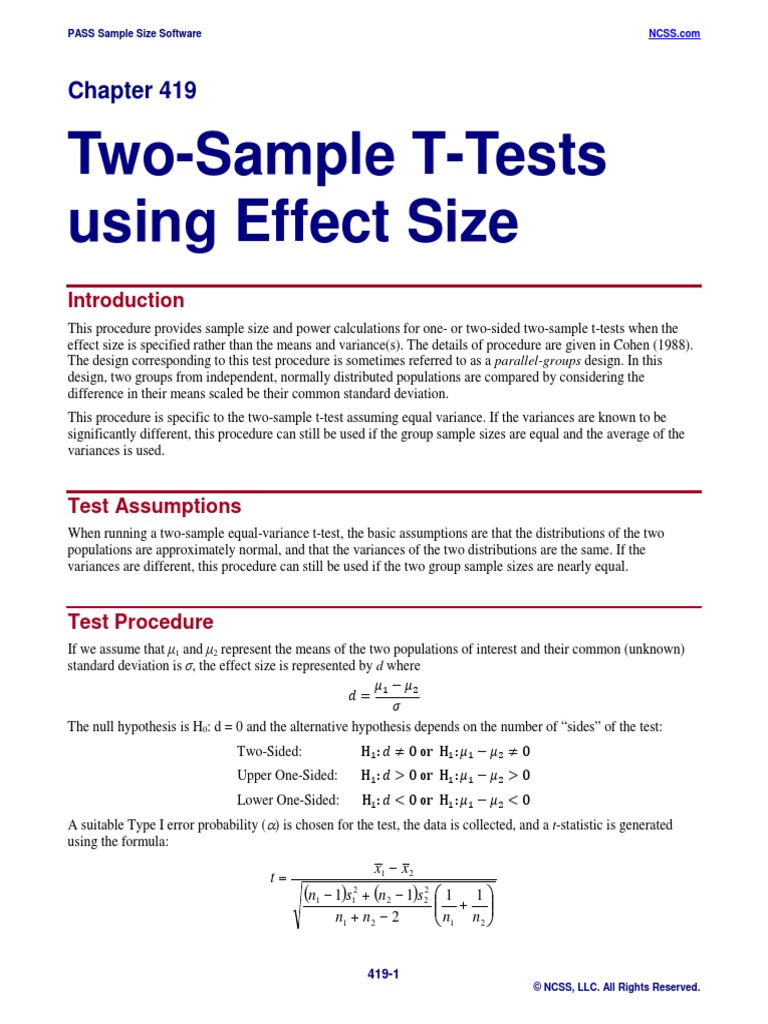 Two-Sample T-Tests Using Effect Size | PDF | Statistical Power ...
