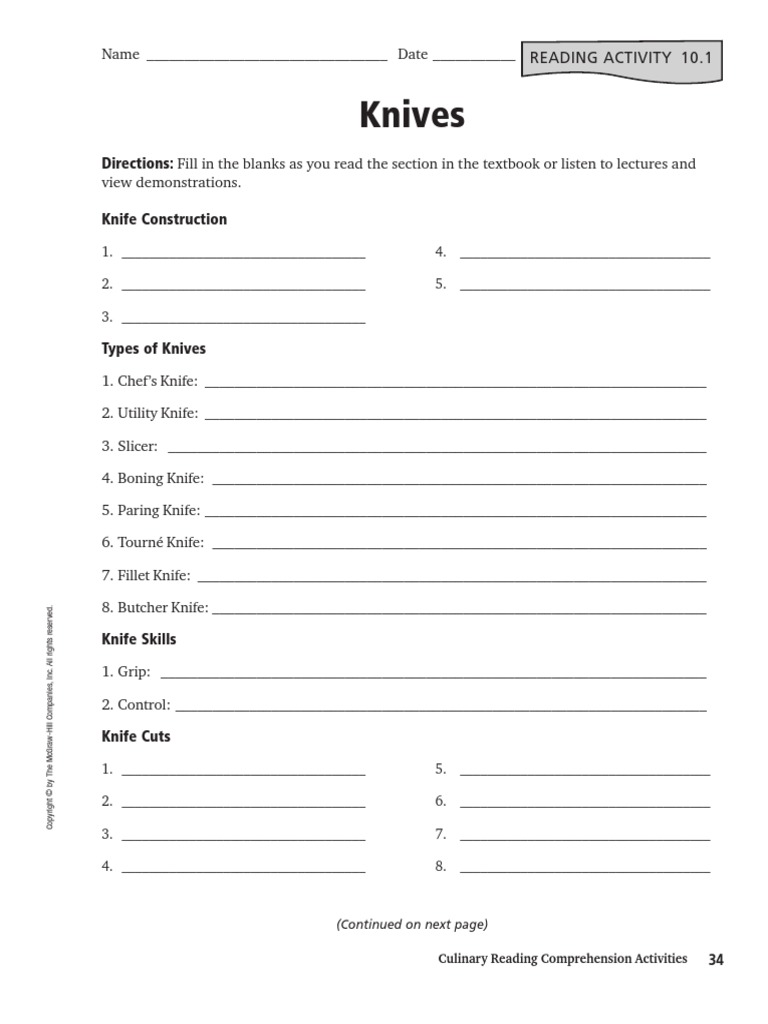 Knife Worksheet | PDF | Knife | Cutting Tools