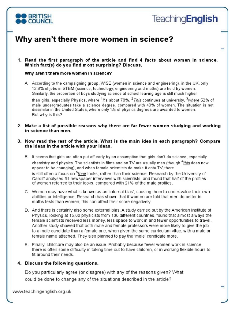 Women in Science Worksheet | PDF | Scientist | Science