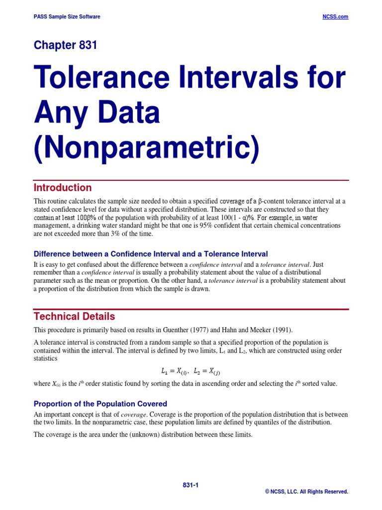 Tolerance Intervals For Any Data (Nonparametric) | PDF | Confidence Interval | Sample Size ...