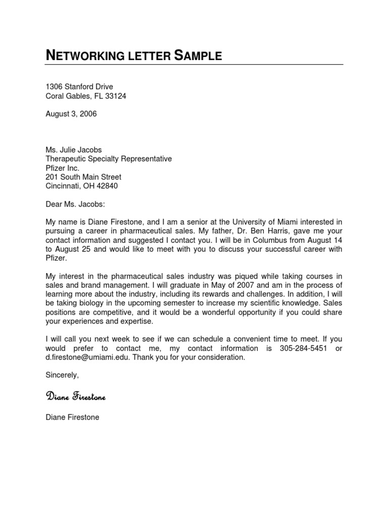 Networking Letter Sample | PDF | Pharmaceutical