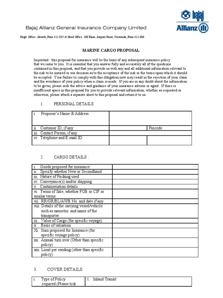 Marine Cargo Proposal | PDF | Insurance | Government Information