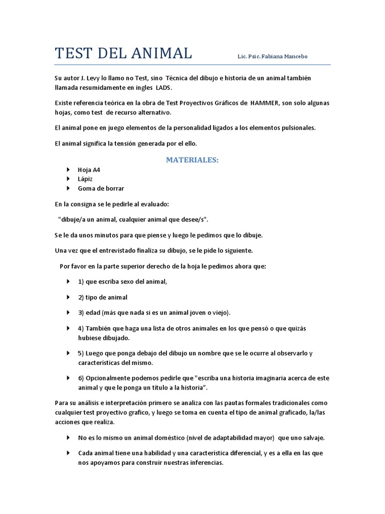 Test Del Animal | PDF | Sicología | Science