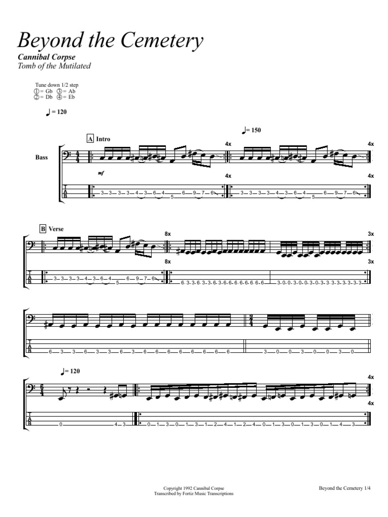 CANNIBAL CORPSE - Beyond The Cemetary (BASS) | PDF | Song Structure ...