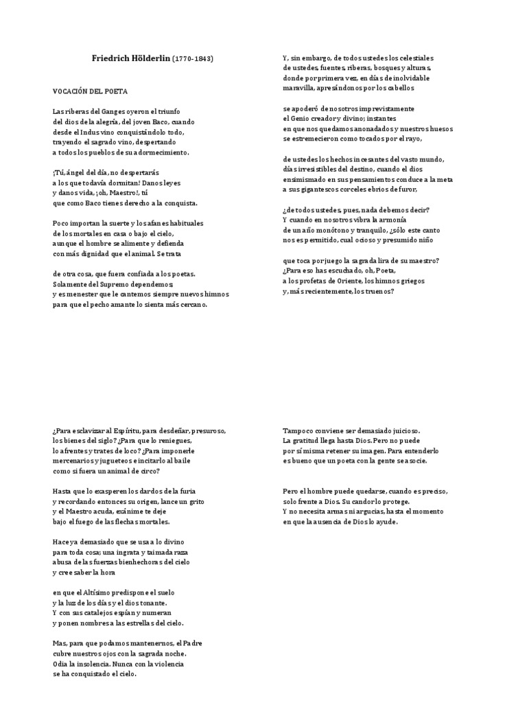 Friedrich Hölderlin - Tres Poemas | PDF