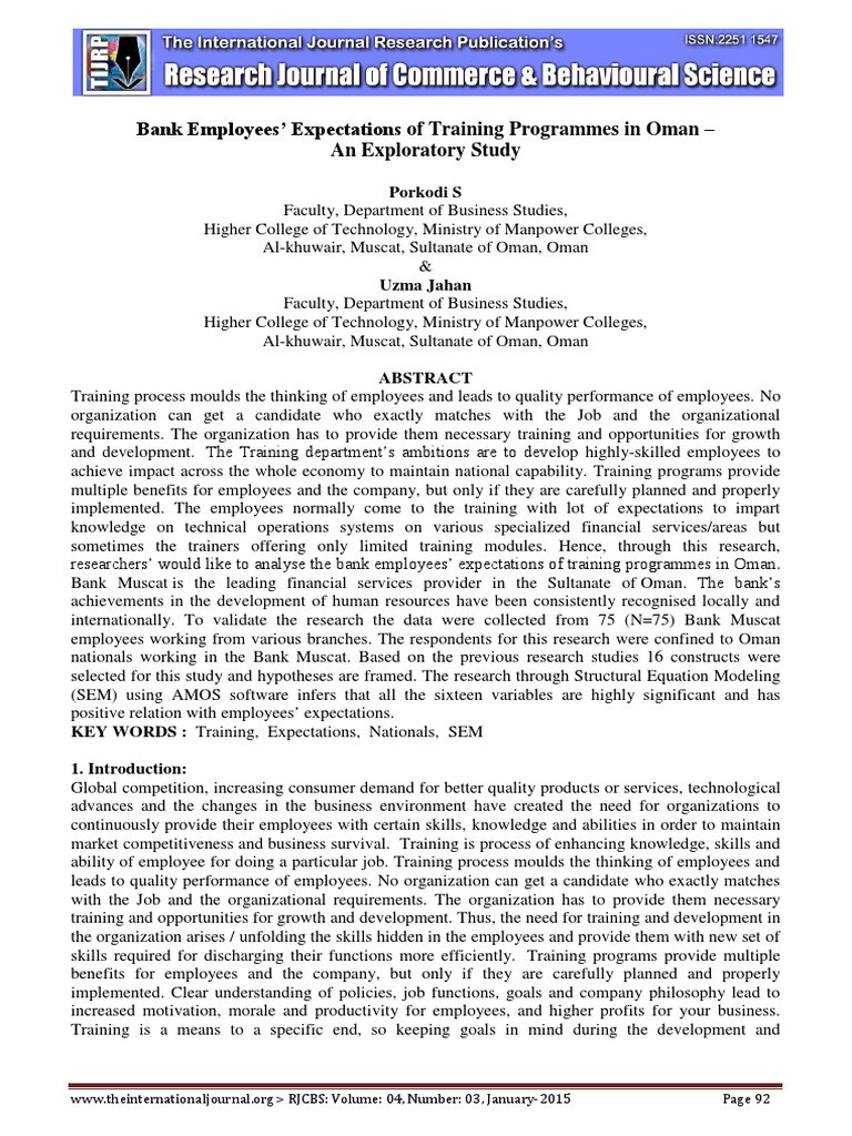 Bank Employees' Expectations On Training | PDF | Structural Equation ...
