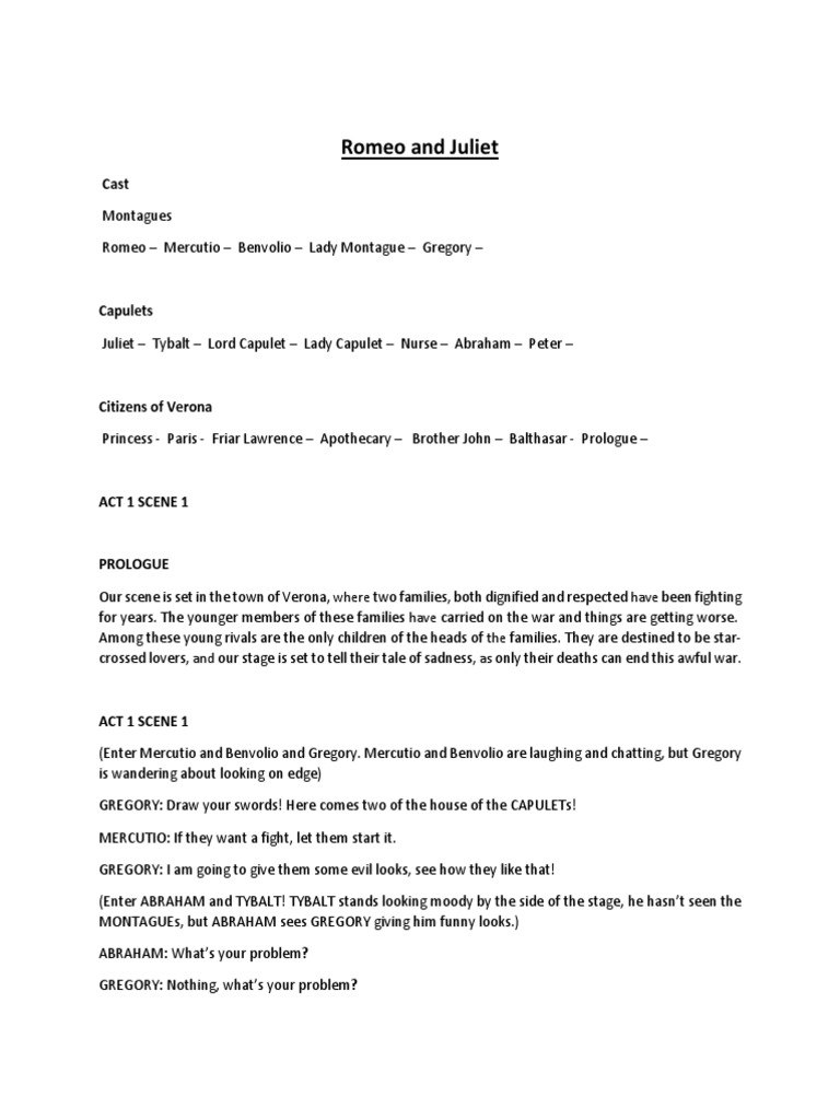 Play Script Romeo And Juliet
