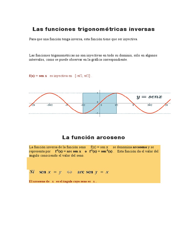 Las funciones trigonométricas inversas.docx | Trigonometría | Función ...