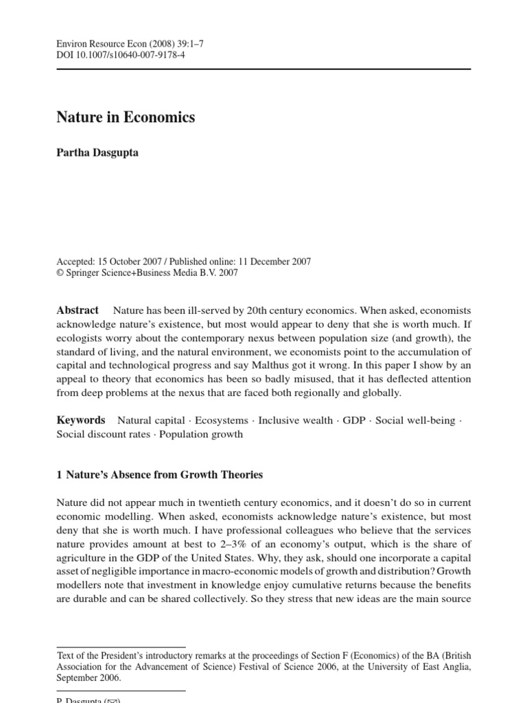 Nature in Economics: Partha Dasgupta | PDF | Capital (Economics ...