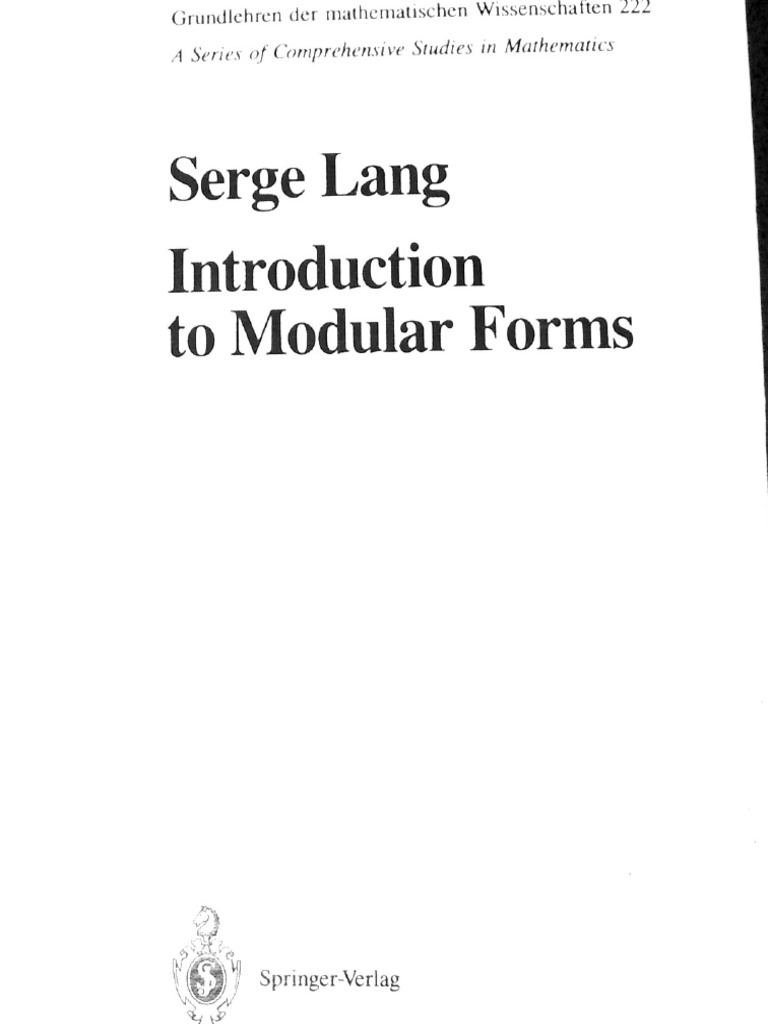 Lang Introduction To Modular Forms Pdf