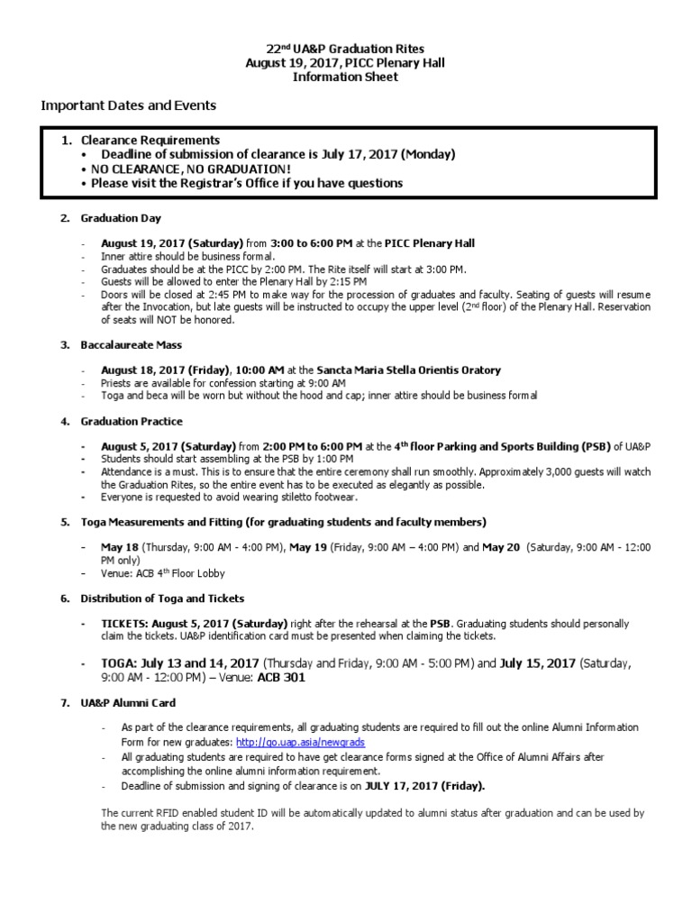 2017 Graduation Information Sheet | PDF | Graduation | Academia