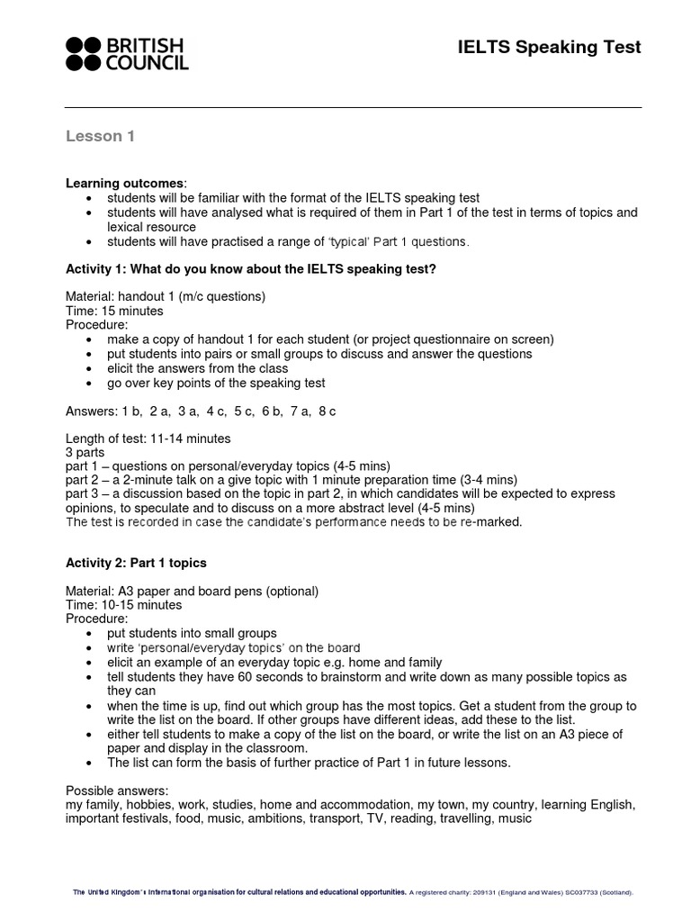IELTS Speaking Test Lesson Plan | PDF | International English Language ...
