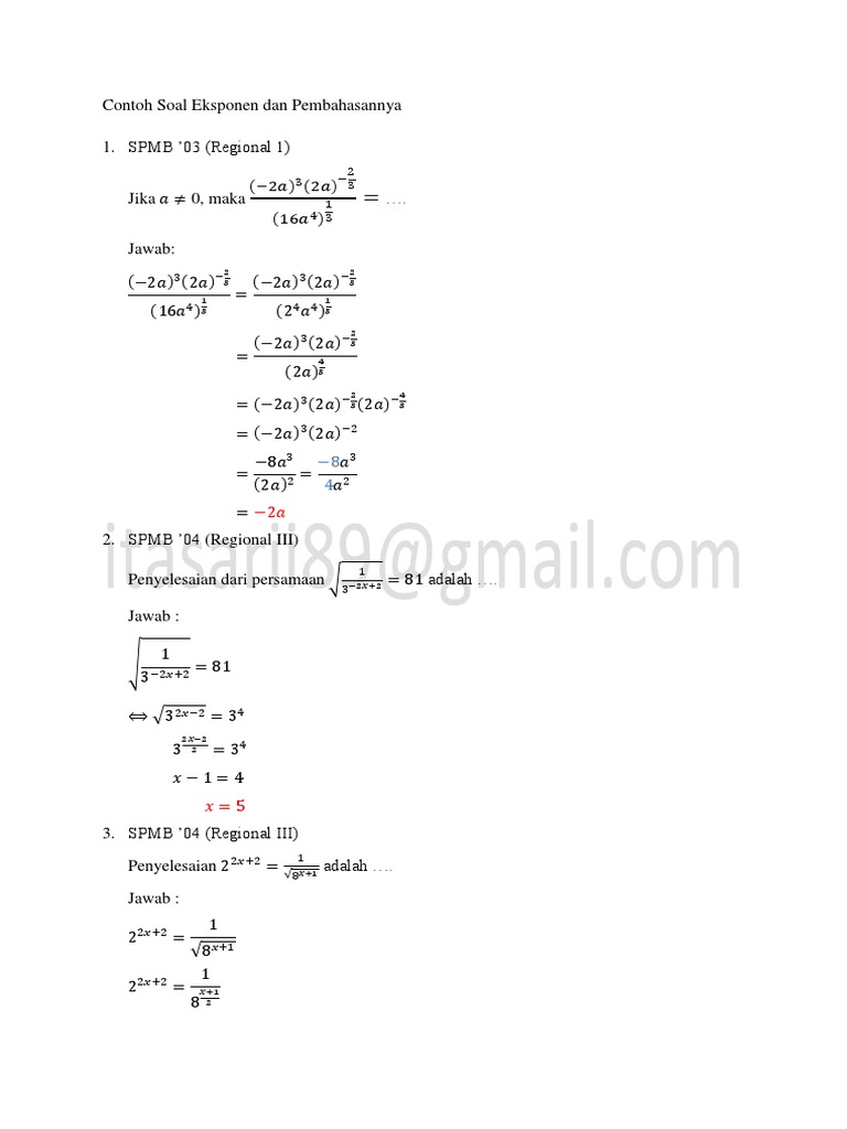 Contoh Soal Eksponen Dan Pembahasannya | PDF