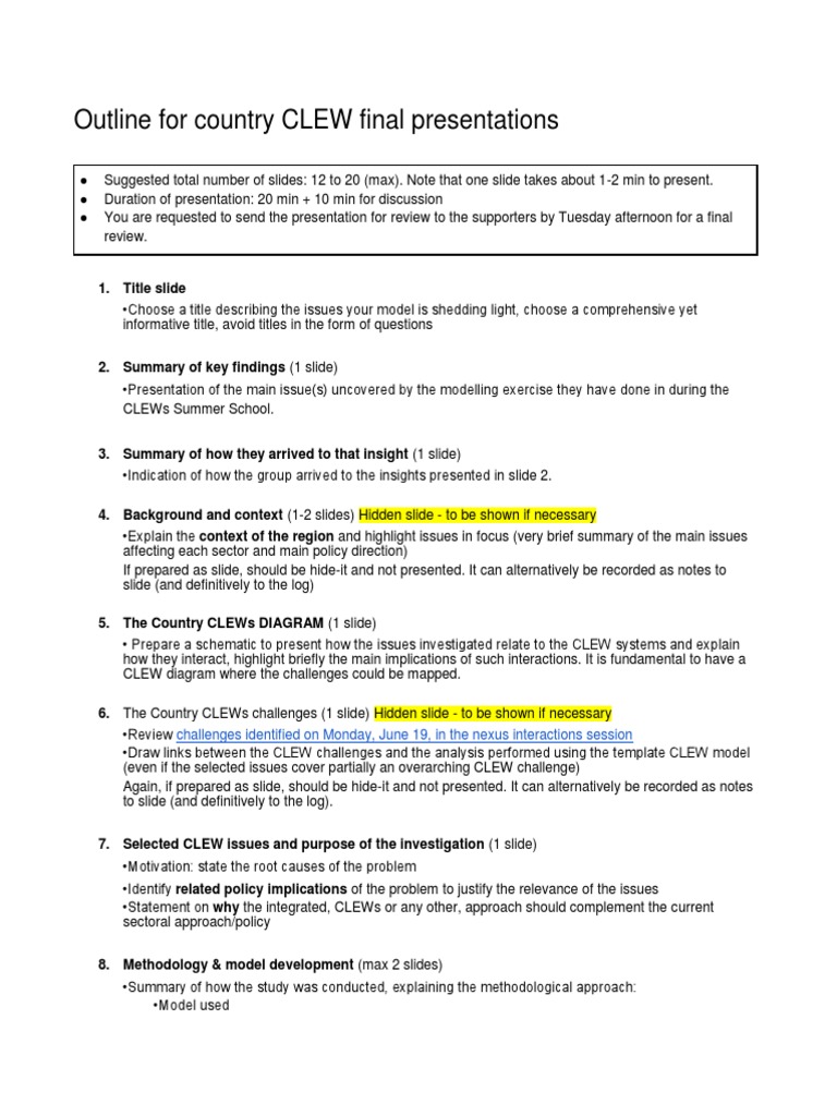Outline For Clew Final Presentations | PDF | Business | Cognition