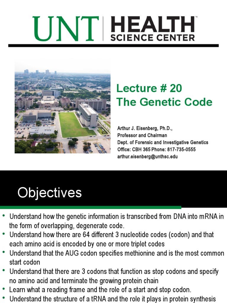 Lecture # 20 The Genetic Code | PDF | Genetic Code | Translation (Biology)