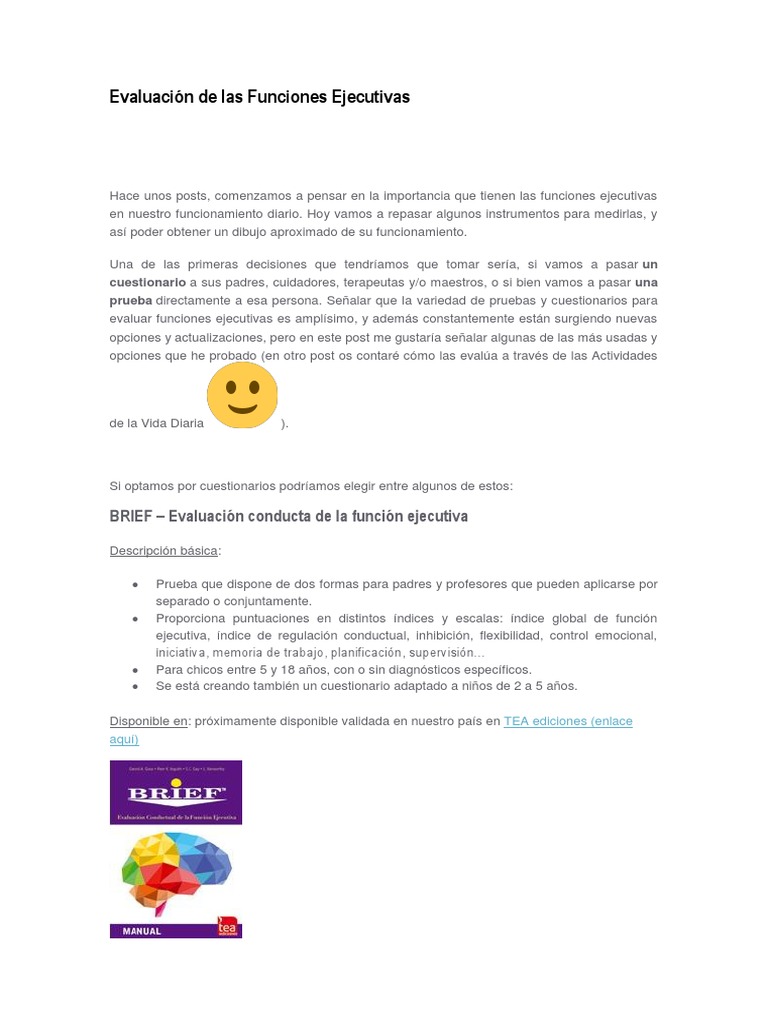 Evaluación de Las Funciones Ejecutivas | PDF | Funciones ejecutivas ...