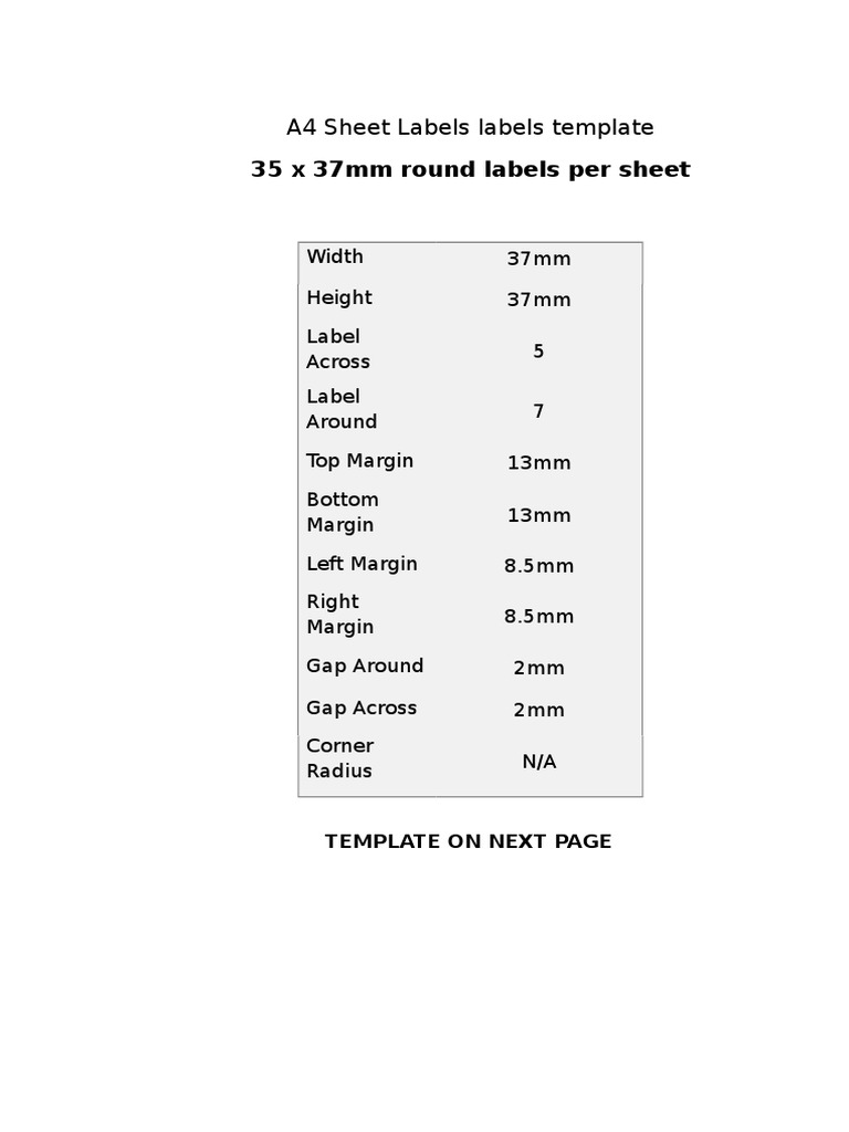 35 X 37mm Round Labels Per Sheet | PDF