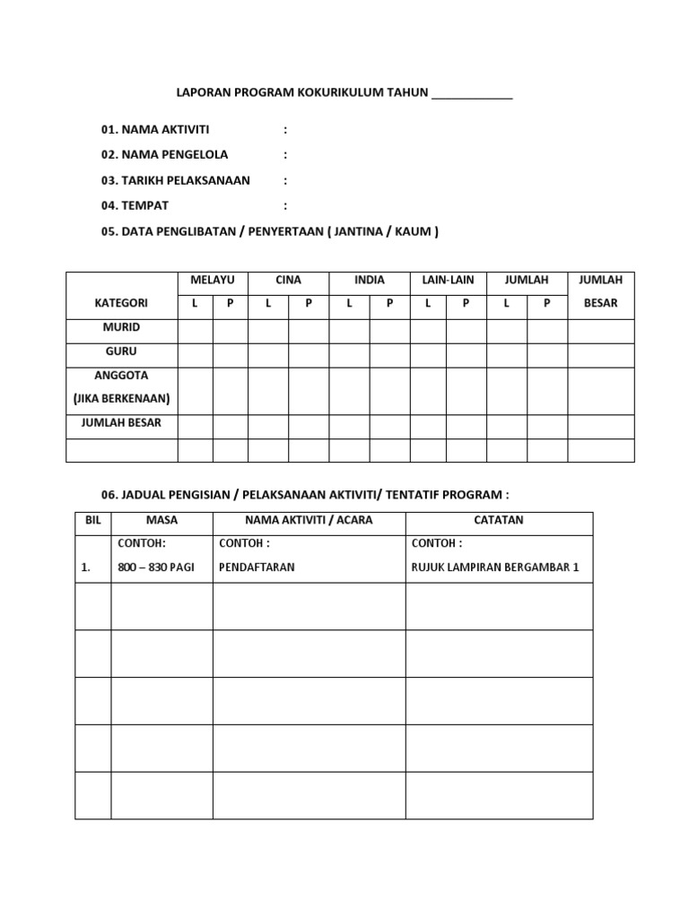 Contoh Laporan Program Kokurikulum | PDF | Sains & Matematika