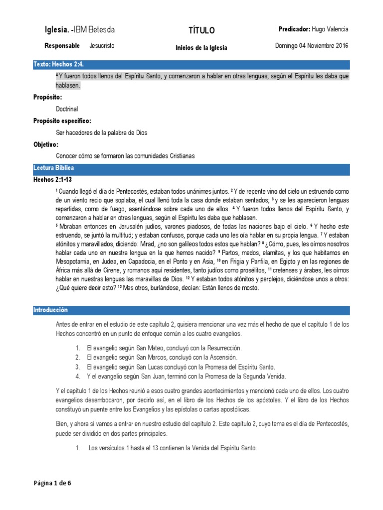 Hechos 2 01 13 | PDF | Pentecostés | espíritu Santo