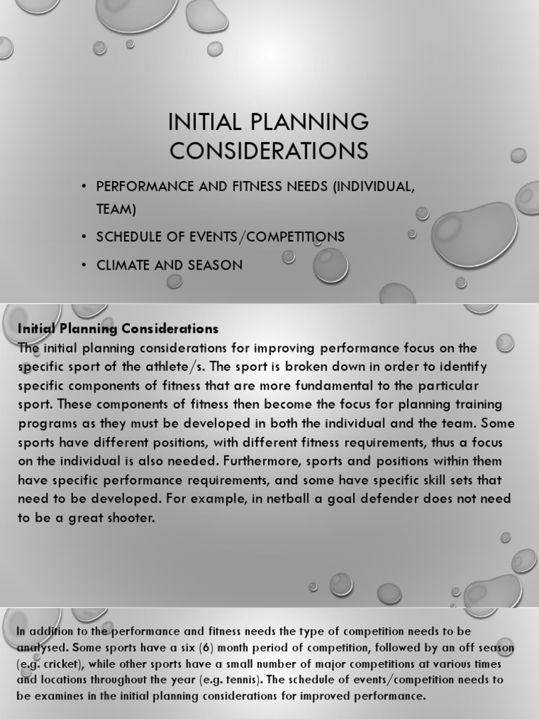Initial Planning Considerations | PDF | Sports | Physical Fitness