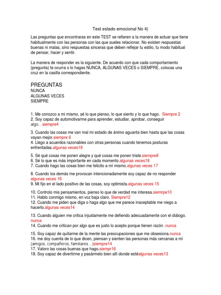 Test Estado Emocional | PDF | Inteligencia emocional | Las emociones