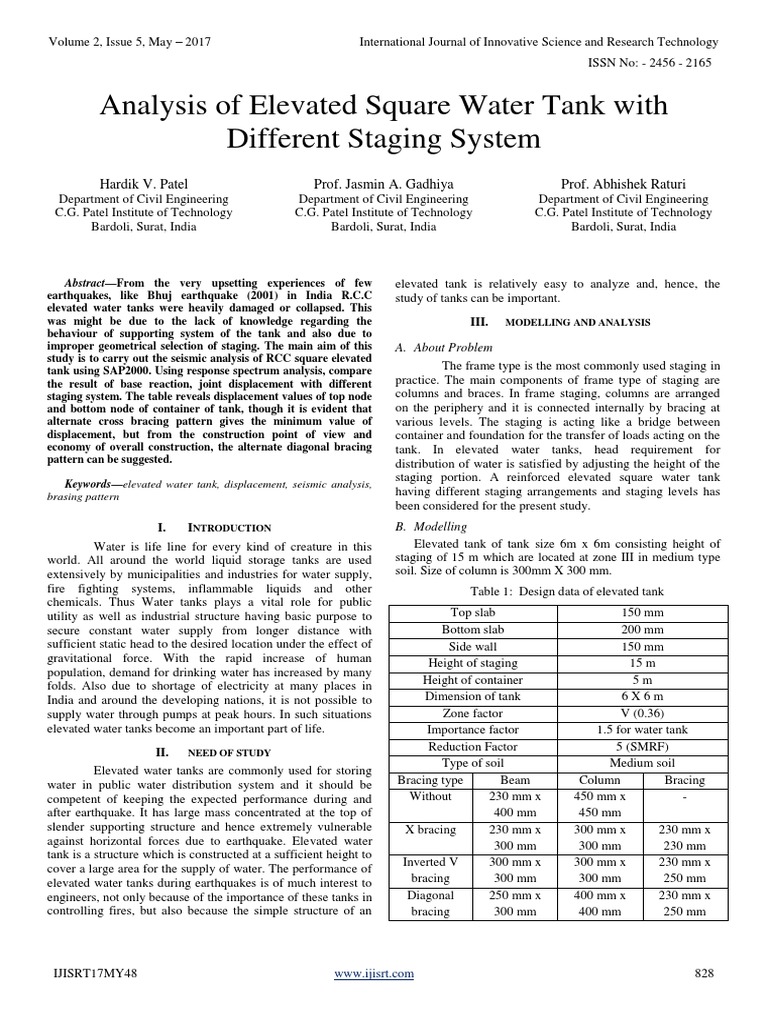 Analysis of Elevated Square Water Tank With Different Staging System ...