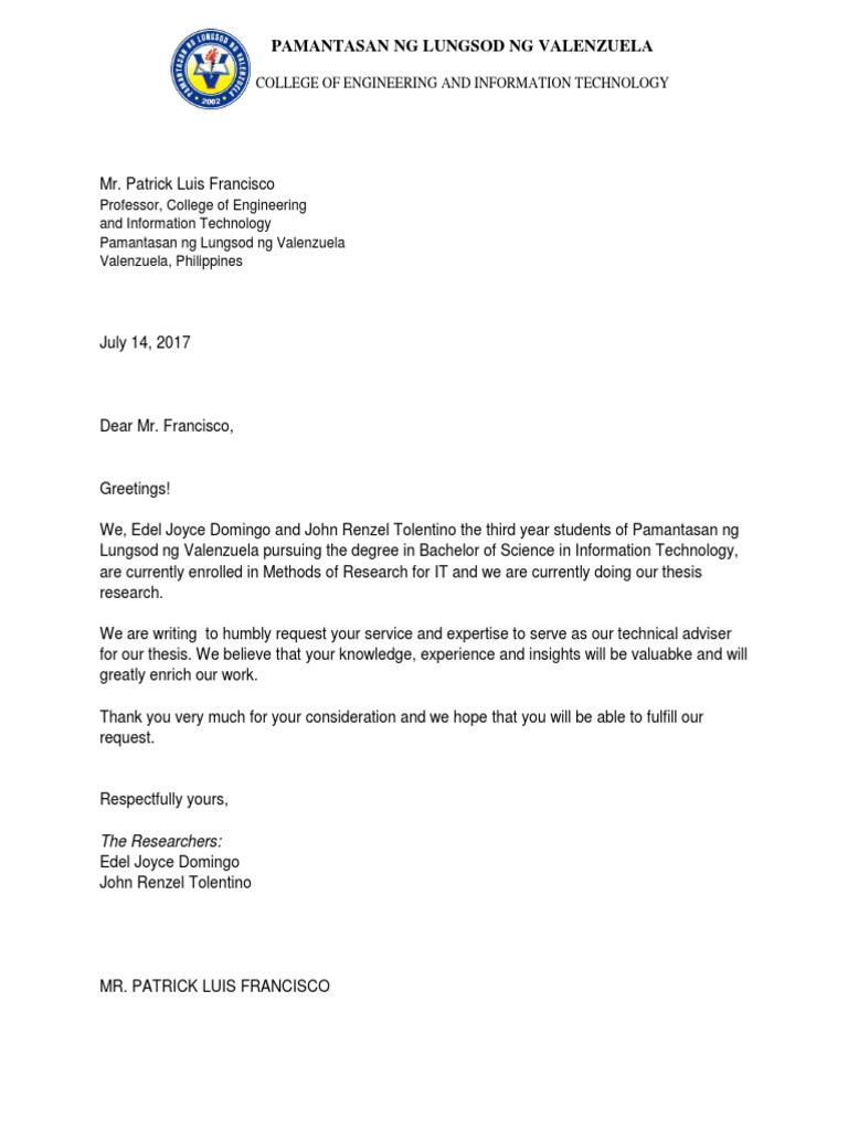 Request for Thesis Adviser Assistance | PDF | Career & Growth