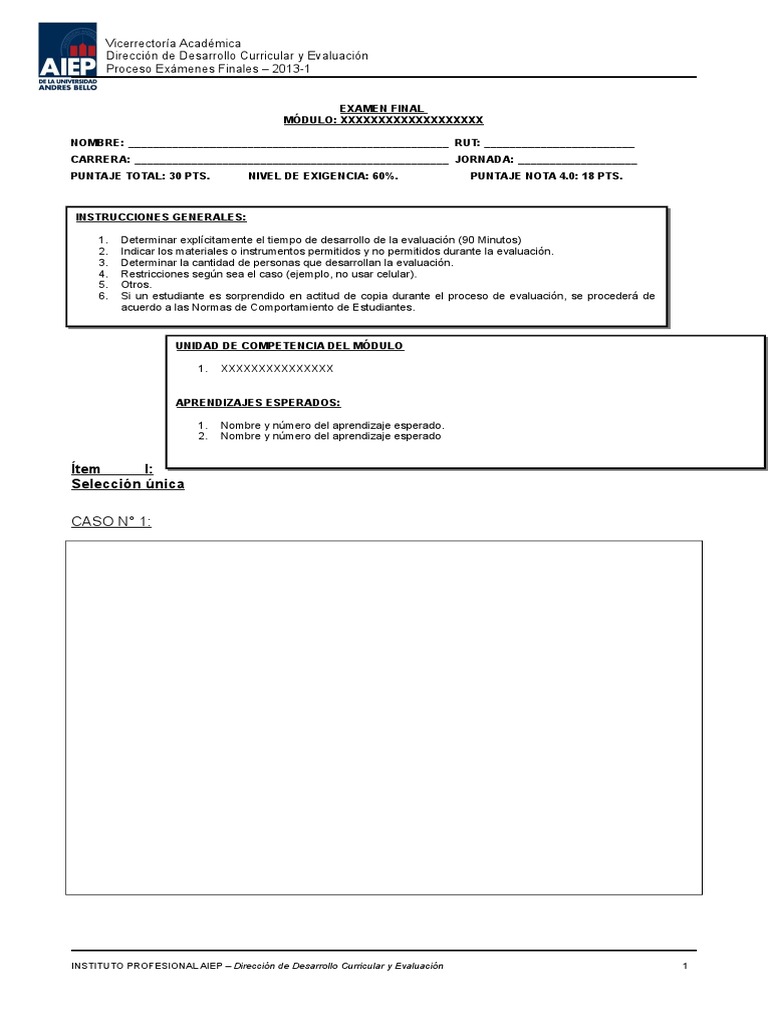 Formato Exámen Final (Escrito) | Prueba (evaluación) | Cognición