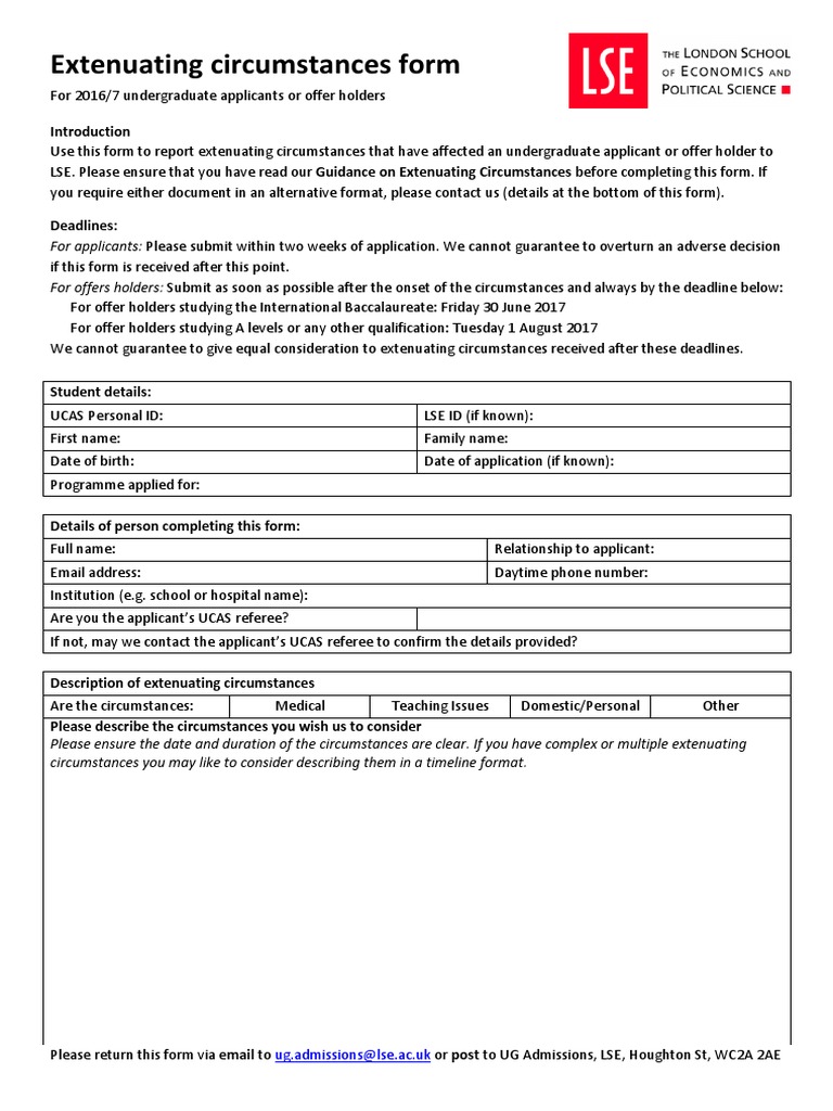 Undergraduate Admissions Extenuating Circumstances Form | Undergraduate ...