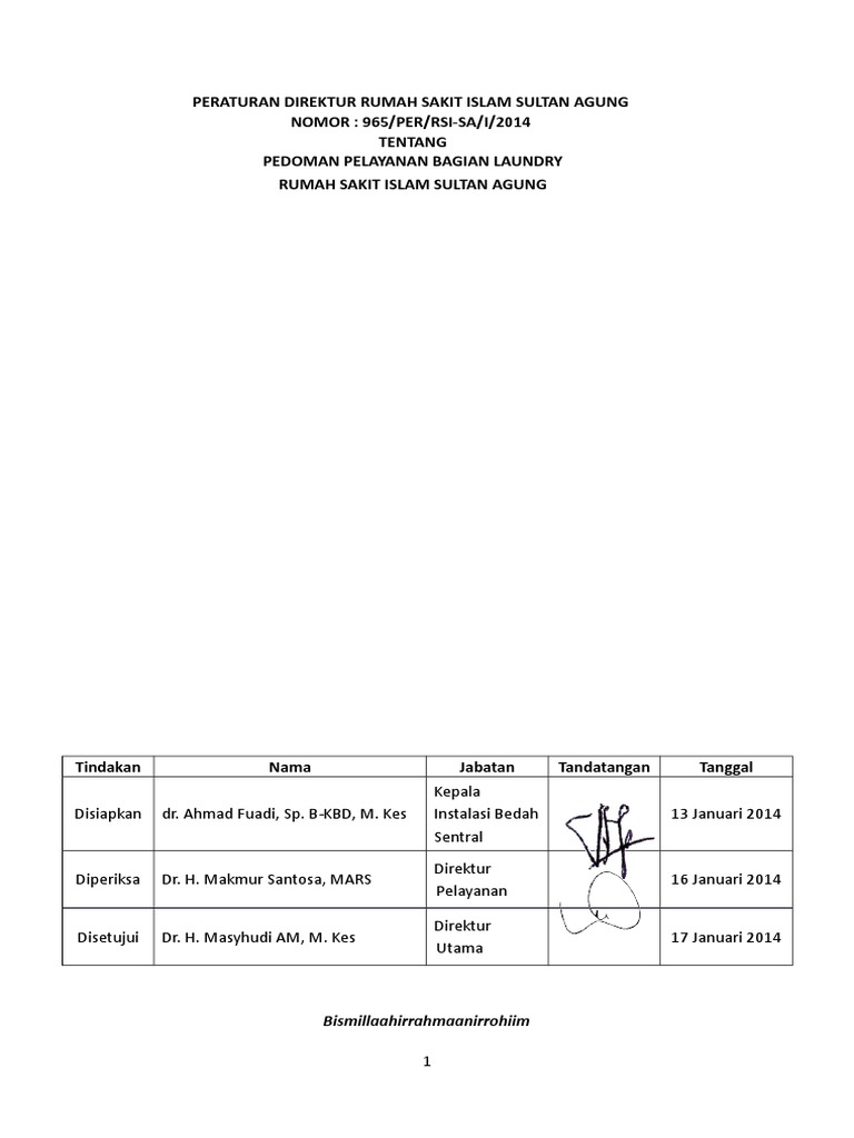 PPI Pedoman Pelayanan Bagian Laundry | PDF